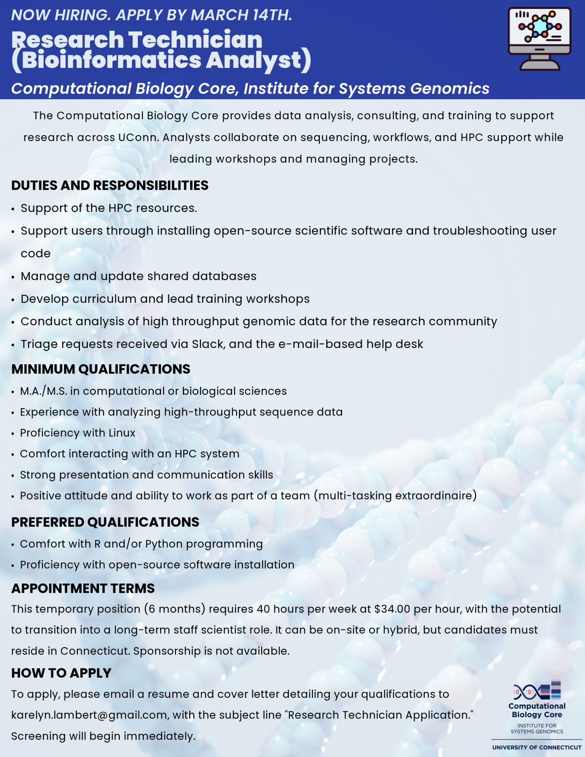 We’re Hiring! Research Technician (Bioinformatics Analyst ...